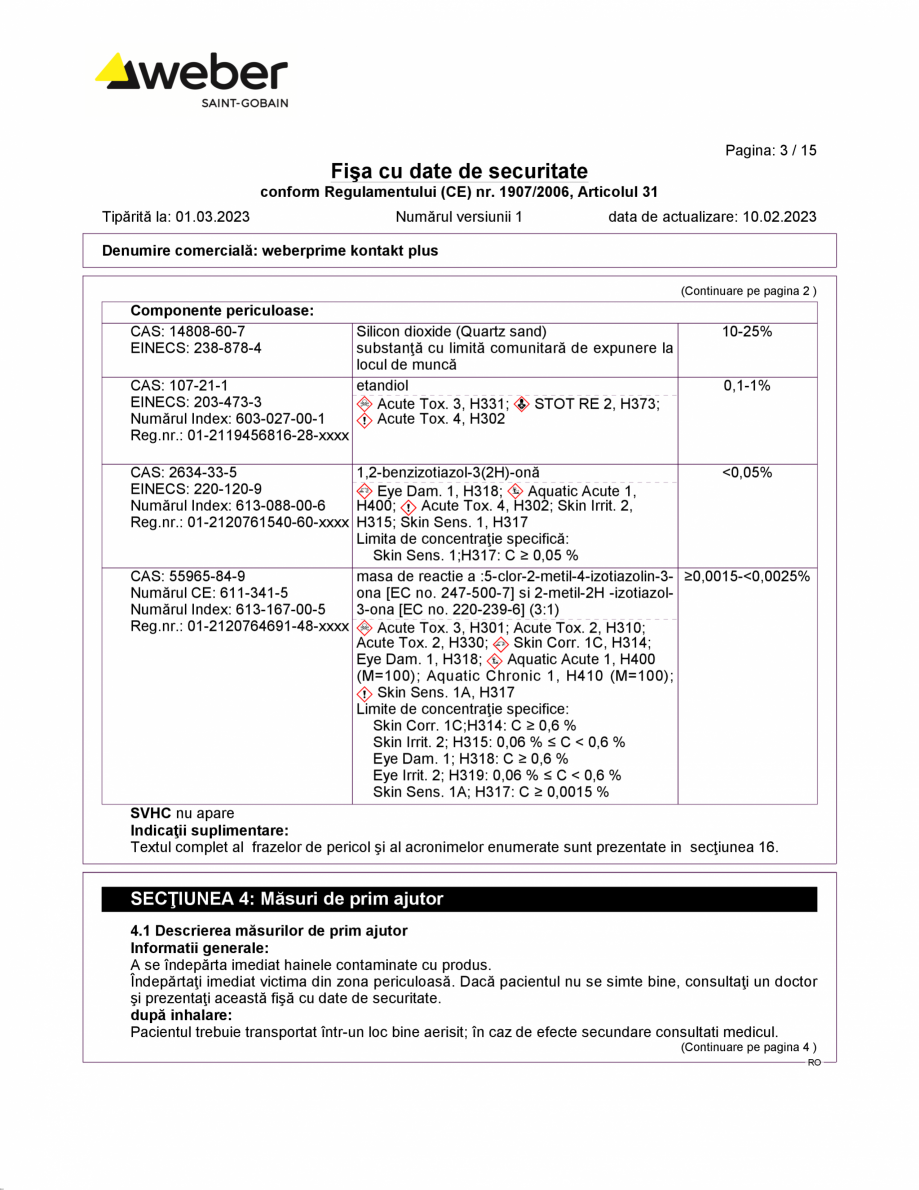 Fisa cu datele de securitate pentru amorsa de contact WEBER weberprime ...