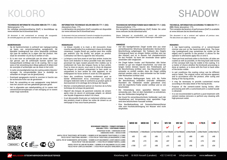 Caramida aparenta NELISSEN Shadow Fisa tehnica Engleza, Germana, Franceza