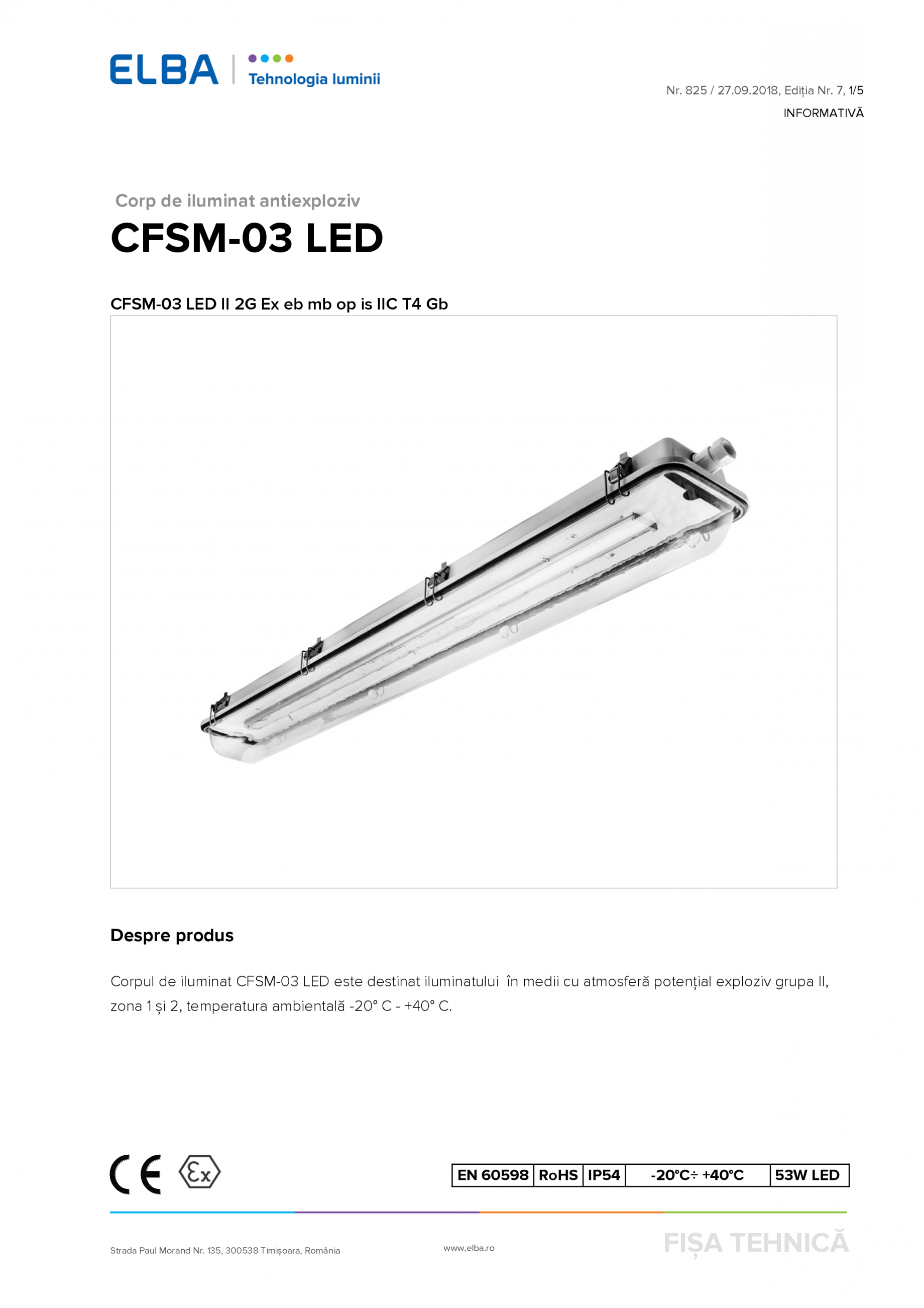 Corp de iluminat antiexploziv ELBA-COM CSFM 03 Fisa tehnica Romana