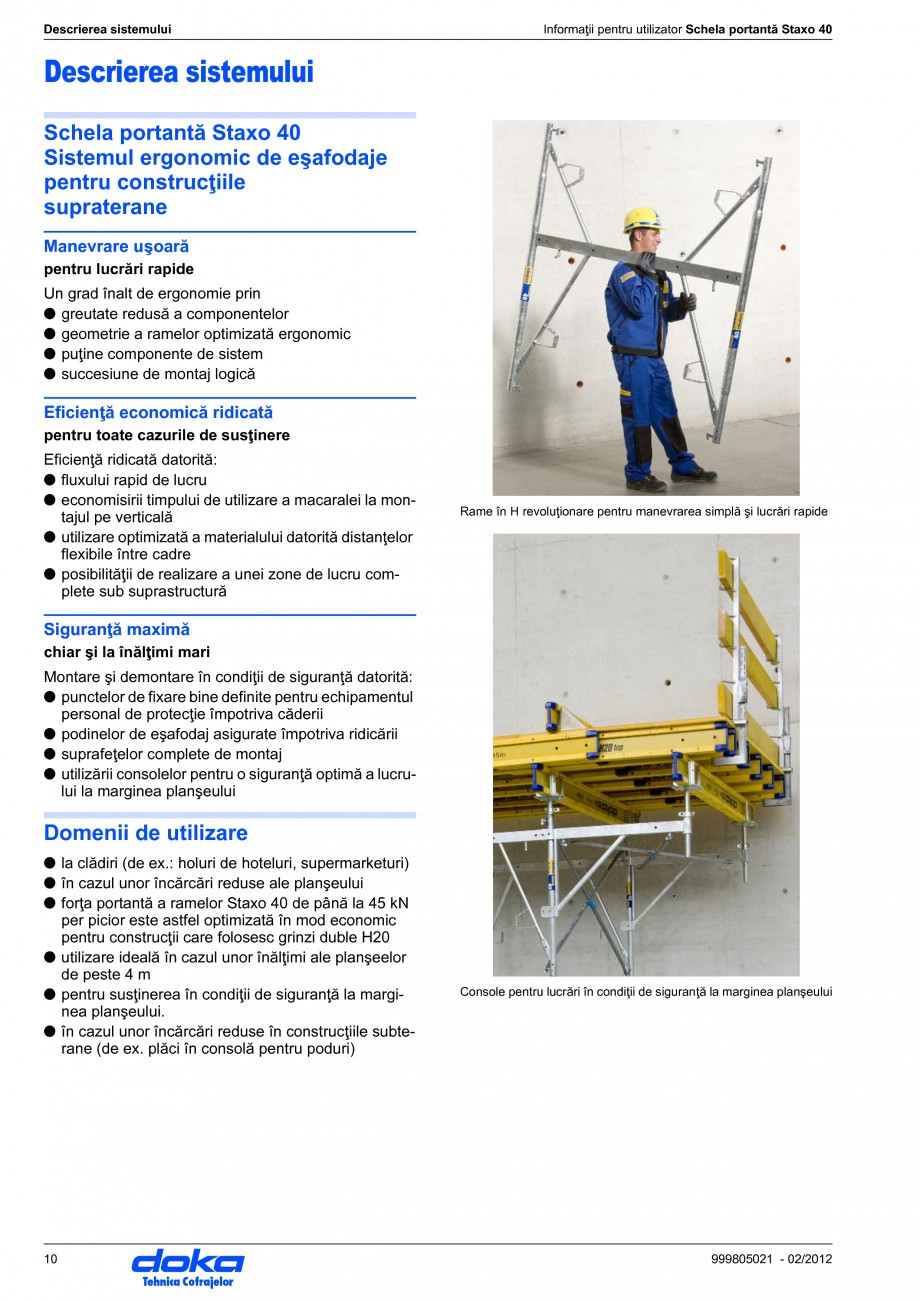 Schela portanta DOKA STAXO 40 Instructiuni montaj, utilizare Romana
