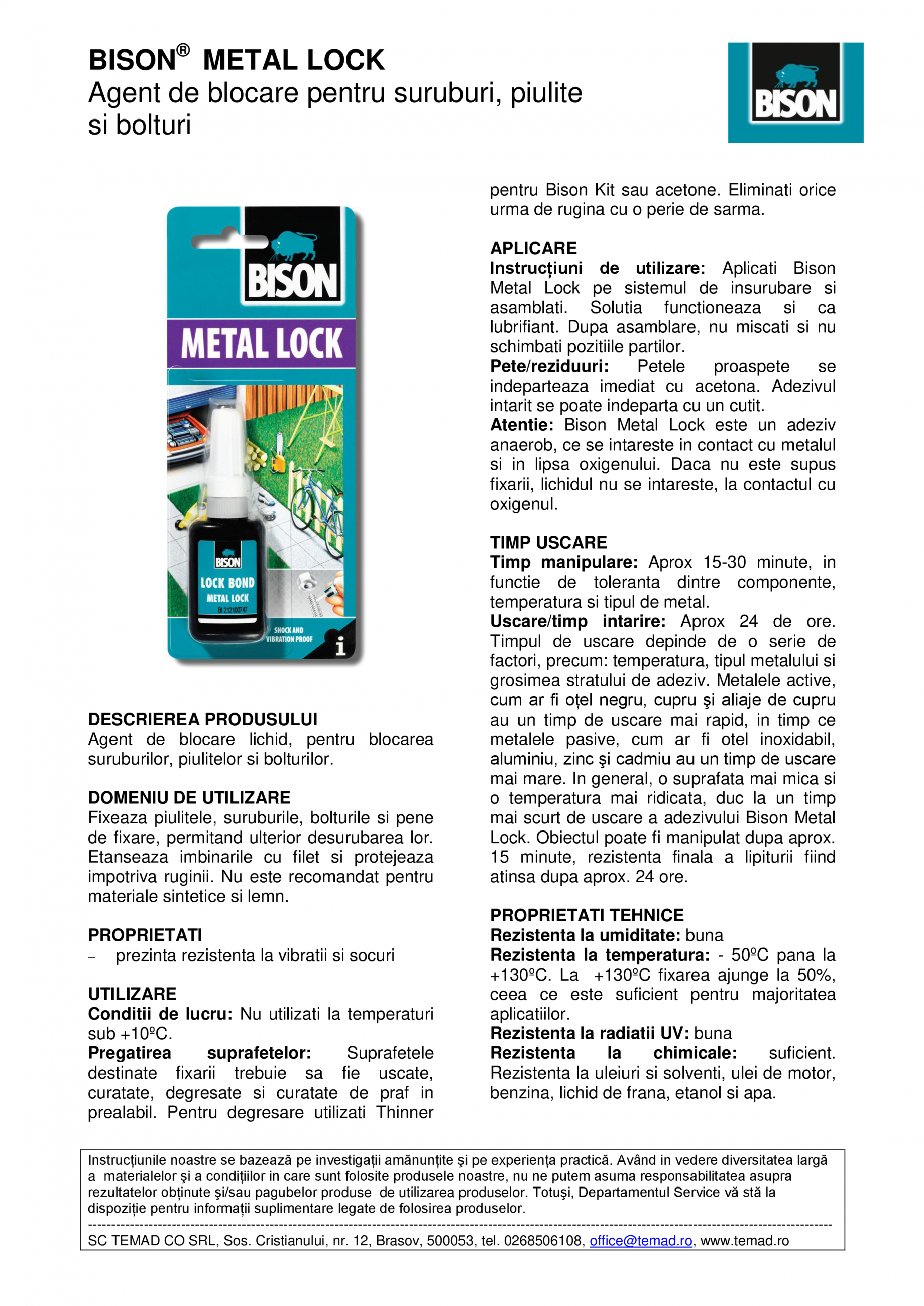 Agent de blocare pentru suruburi, piulite si bolturi BISON Lock Bond ...