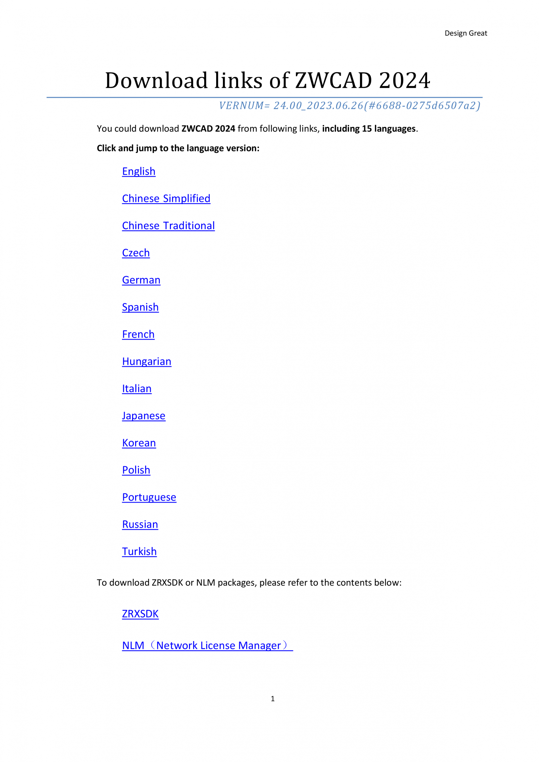 Download links of ZWCAD 2024 Official ZWCAD Standard 2024, Professional 2024, Mechanical 2024 ...