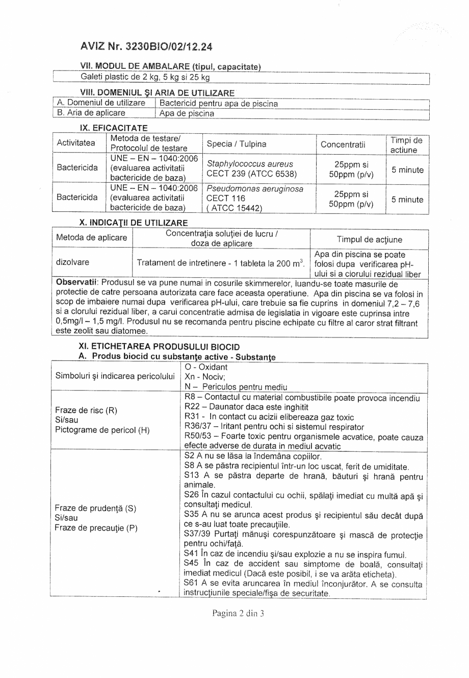 Aviz Nr.3230 BIO/02/12.24 AQUA THERM ALBORAL CLOR GRANULE Certificare ...