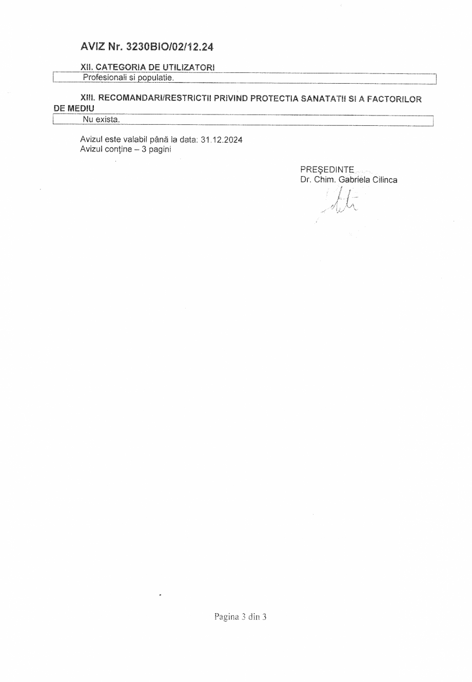 Aviz Nr.3230 BIO/02/12.24 AQUA THERM ALBORAL CLOR GRANULE Certificare ...