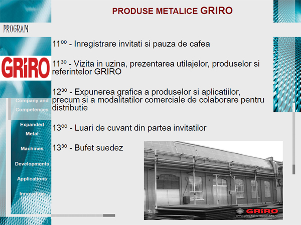 GRIRO va invita la "Prezentarea produselor metalice GRIRO destinate ...